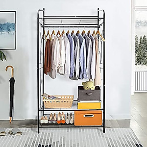 Wisfor Clothes Rack with Shelves Metal Heavy Duty Garment Clothing Rack Stand Free Standing Shelf for Bedroom