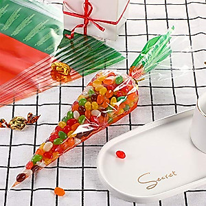 Boao 200 Counts Easter Carrot Patterned Cone Cellophane Bags Treat Goody Bags with 200 Pieces Gold Twist Ties for Easter Party Favor
