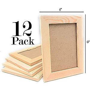 Pack of 12 Unfinished Solid Wood Picture Frames for Arts Crafts, DIY Painting Project Stand or Hang on The Wall 6x8 Frame Size Holds 6x4 Pictures for Kids Craft Birthday, School projects