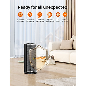 Dreo Space Heater for Bedroom, 70 ° Oscillation, Fast Heating Ceramic Electric with Digital Thermostat, Remote Control, 1-12H Timer, Overheat Protection, Safety Heater for Indoor Use Large Room