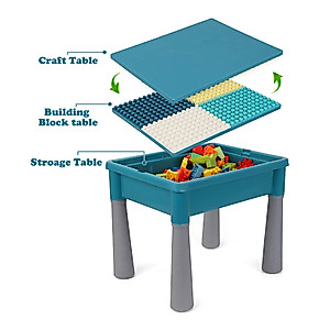 INKPOT Kids 5-in-1 Multi Activity Table Set, Learning Play Table with Storage Includes 85 Pieces Large Building Blocks Set for Toddlers Age 1 2 3 Educational Toy Bricks Gift for Kids