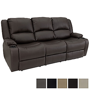 RecPro RV 80" Powered Triple Recliner Sofa & Drop-Down Console | Wall Hugger Seats | Ultrafabrics Brisa (Coffee Bean)