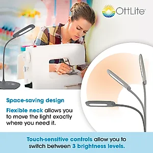 OttLite LED Soft Touch Desk Lamp - 3 Brightness Settings with Energy Efficient Natural Daylight LEDs - Adjustable Flexible Neck & Touch Controls for Tabletops, Home Office, Computer Desk, & Dorms