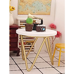 1 12 Scale Dollhouse Furniture Mini Circle Coffee Table Miniature Decor for Living Room Bedroom Family Room Kitchen Balcony Fairy Garden Project Decoration (Golden Stand)