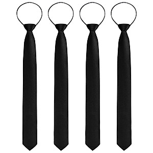 Xinnun 4 Pieces Zipper Ties for Men Adjustable Men's Neckties Zip on Tie for Men Zipper Skinny Necktie Clip on Slim Tie(Black)