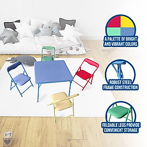Plastic Development Group CH2023 5 Piece Colorful Kids Activity Foldable Table and Chair Furniture Set for Home Playrooms, Multicolor