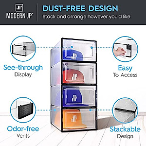 Modern JP Hat Organizer for Baseball Caps (4-Pack) - Dust-Free Hat Storage Box, See-Through Hat Rack Display - Holds up to 6 Caps per Box