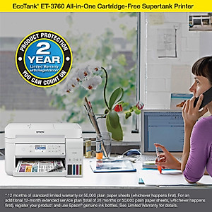 Epson EcoTank ET-3760 Wireless Color All-in-One Cartridge-Free Supertank Printer with Scanner, Copier and Ethernet, Regular (Renewed)