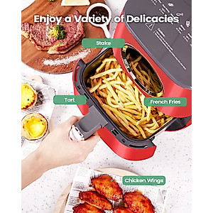 [NEW LANUCH] KOOC Large Air Fryer, 4.5 Quart Electric Hot Oven Cooker, Free Cheat Sheet for Quick Reference Guide, LED Touch Digital Screen, 8 in 1, Customized Temp/Time, Nonstick Basket, Red