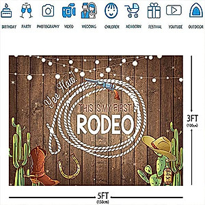Ticuenicoa This is My First Rodeo 1st Birthday Backdrop Western Cowboy Mexican Cactus Birthday Background for Parties Rustic Wood Baby Shower Backdrops Cake Table Banner Photo Booth Props 5x3ft