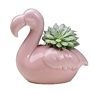 YONGYAN Flamingos Shape Flower Pot Statue Decoration Ceramics Garden Animal Plants Containers Pot Bookshelf Office Desktop Decor
