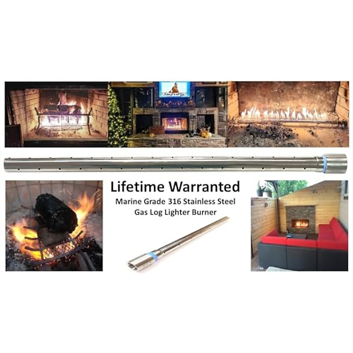 EasyFirePits 24 Inch Stainless Steel Lifetime Warranted Gas Fireplace Replacement Burner Straight END-FED Gas Log Lighter