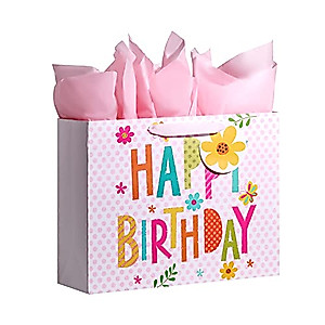 13" Large Gift Bag with Tissue Paper for happy Birthday gift bags for Girls