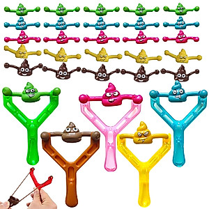 Poo Slingshot - Poo Doo Flying Poo, Smiley Face Poop Slingshot Toy, Funny Tricky Finger Slingshot, Mini Rubber Poop Catapult, Indoor Outdoor Stress Relief Game (5*Slingshot With 25*poops Shots)