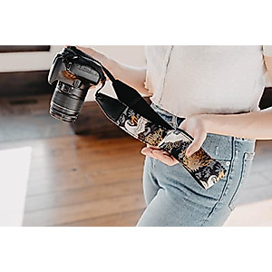 Art Tribute Black Camera Strap Crane Gold Foil Vintage Style For All DSLR Cameras. Embroidered, Universal Classic Neck & Shoulder Strap, Animal Pattern, Best Gift for Photographers Men & Women