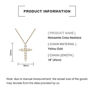 PAENENPH 14K Gold Cross 1.1CT Moissanite Necklace for Women,Dainty Gold Cross Pendant Necklace with Moissanite,18 Inch,Gift for Mom,Wife,Girlfriend (Yellow Gold, 14K Gold)