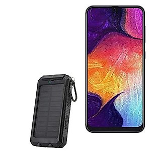 BoxWave Power Bank Compatible with Samsung Galaxy A50 (Power Bank by BoxWave) - Solar Rejuva PowerPack (10000mAh), Solar Powered Backup Power Bank 10000mAh for Samsung Galaxy A50 - Jet Black