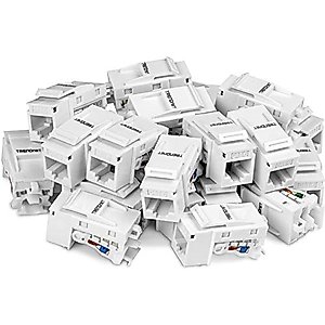 TRENDnet Cat6 Keystone Jack, 25-Pack Bundle, 90° Angle Termination, Compatible with Cat5, Cat5e, Cat6 Cabling, Color-Coded Labeling, Gold-Plated Contacts, Tool-Less Design, White, TC-K25C6