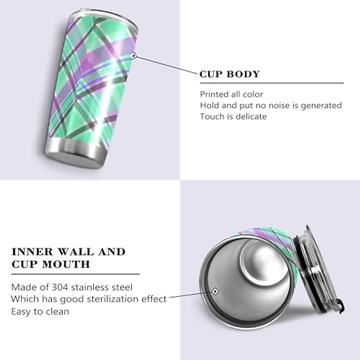 Amooorous Neon Colored Grid Stainless Steel travel cups Leak-proof Lid and Straw travel travel mugs insulated for hot for café aesthetic tumbler with lid and straw vaso para cafe termica 20oz