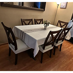 SearchI Waterproof Dining Chair Seat Covers Set of 4, Washable Stretch Seat Covers for Dining Chairs, Rear-Covered Dining Room Seat Cover Protector(Cream Rhombus Jacquard)