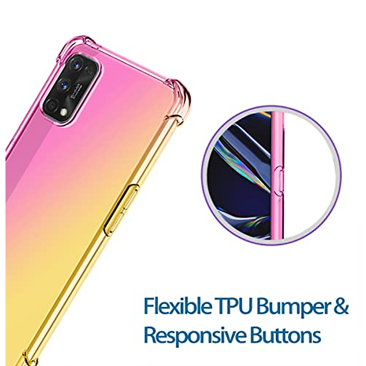 KOARWVC Case for Realme 7 Pro Case RMX2170 Case, Crystal Clear Case Gradient Slim Anti Scratch TPU Shockproof Protective Phone Cases Cover for Realme 7 Pro (Pink/Gold)
