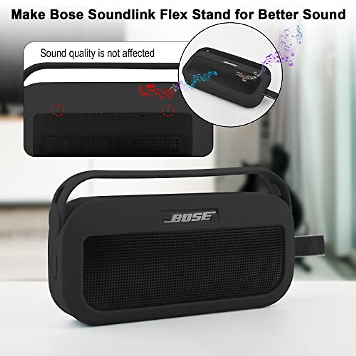TXesign Silicone Case Cover for Bose SoundLink Flex Bluetooth Portable Speaker Travel Protective Carrying Pouch with Handle Anti-dust Plug for Bose SoundLink Flex (Black)