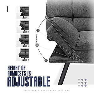 IULULU Futon Sofa Bed, Modern Convertible Sleeper Couch Daybed with Adjustable Armrests for Studio, Apartment, Office, Small Space, Compact Living Room, Dark Gray