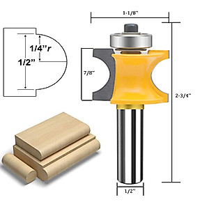 TAIWAIN 5PCS Router Bit Set 1/2 Inch Shank Woodworking Cutter, Half Round Bearing Bullnose Milling Cutter Bits, Carbide Tipped Round Edge Cutting Ball Blade Radius 1/8" 3/16" 1/4" 5/16" 3/8" (E-S04)