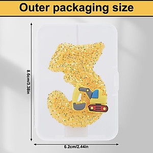Construction Birthday Candles, Glitter Number Candles for Cake Decorations Yellow Sequined Truck Themed Cupcake Topper for Boys Birthday Party Supplies (Number 3)