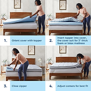 Jamdok 3Inch Queen Mattress Topper Cover(Only Cover),Mattress Protector Bedding,Foam and Latex Mattress Cover with Zipper and Adjustable Straps,Pillow Top(80 x 60”) Gray