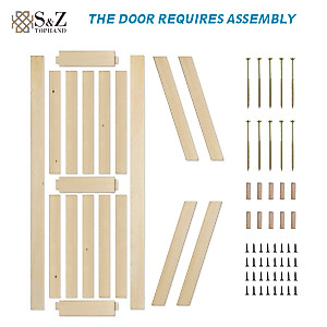 S&Z TOPHAND 36 in. x 84 in. Unfinished British Brace Knotty Barn Door with 6.6FT Sliding Door Hardware Kit/Solid Wood/Sliding Door/Double Surfaces/A Simple Assembly is Required (36, Door+J Shape)