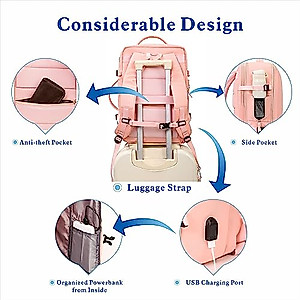 Yostorrie Large Travel Backpack for Women, 40L Airline Approved Carry on Backpack as Personal Item Size, Expandable Suitcase Backpack with Shoe Compartment,Waterproof Business Bag for 17in Laptop,Pink