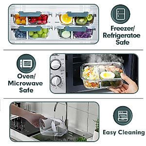 VERONES 10 Pack Glass Meal Prep Containers 2 Compartment Set, 30 OZ Airtight Glass Lunch Containers, Glass Food Storage Containers with Lids, for Microwave, Oven, Freezer & Dishwasher Friendly，Grey