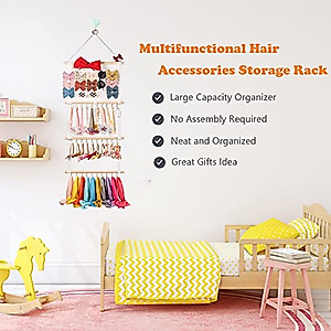 Samilcsp Bow Holder for Girls Hair Bows, Large Capacity Headband Organizer with a Storage Bag, Headband Hair Accessories Organizer Storage Display for Nursery Toddler Girls Room, Door, Closet, Wall