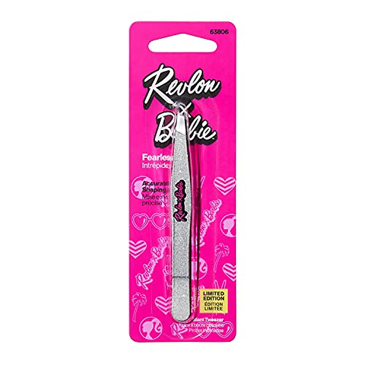 Revlon x Barbie Slant Tip Tweezer, Stainless Steel Hair Removal Makeup Tool (Packaging May Vary)
