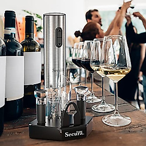 Secura Home Electric Wine Opener Set, Type C Cordless Rechargeable Corkscrew Wine Bottle Opener with Storage Base, Wine Aerator, 2 Vacuum Wine Stoppers, Foil Cutter for Wine Lover Gift Kit
