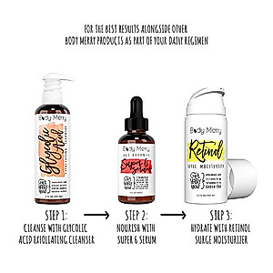 Body Merry Glycolic Acid Exfoliating Facial Cleanser – Anti-Aging Face Wash with Jojoba Beads – Cruelty Free Skin Brightening Pore Scrub for Men and Women, 6 fl oz