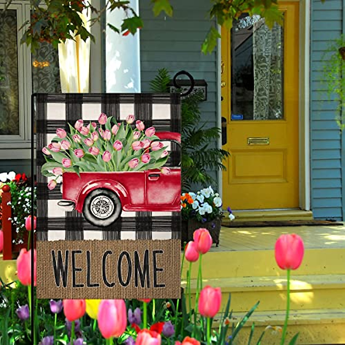 Spring Garden Flag 12x18 Vertical Double Sided Burlap Easter Tulip Farmhouse Yard Outdoor Decoration 12 x 18 Inches