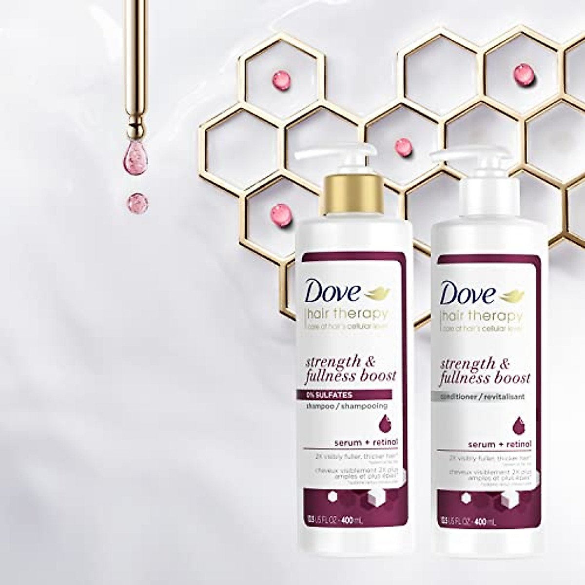 Dove Hair Therapy Shampoo For Thin, Fine Hair Strength and Fullness Boost Sulfate Free Shampoo for 2X Visibly Fuller, Thicker Hair 13.5 oz
