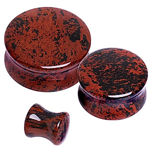 COCOBUL 3 Pairs of 7/8" Natural Mahogany Obsidian, Blue Tiger Eye, Zebra Stone Plug PLE010-PLE011-PLE021 [I05-031 / I05-043 / H06-043]