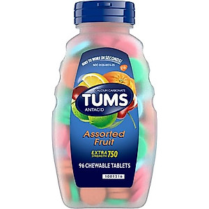 TUMS Extra Strength Antacid Tablets for Chewable Heartburn Relief and Acid Indigestion Relief, Assorted Fruit Flavors - 96 Count