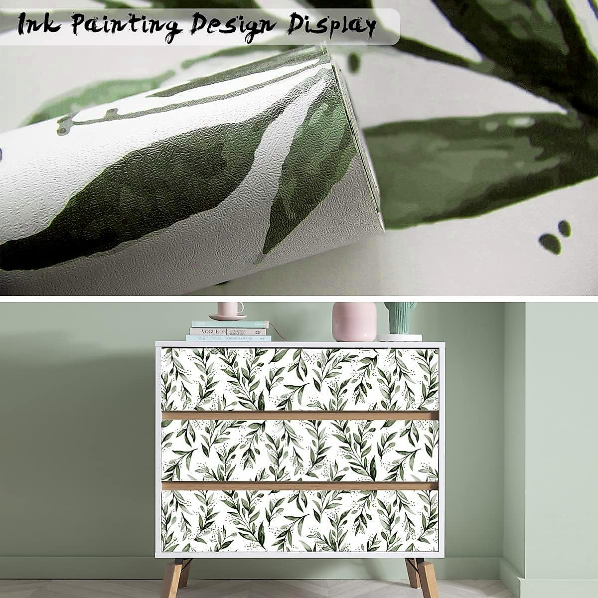 Livebor Green Leaf Wallpaper Peel and Stick Leaf Contact Paper 17.7inch x 118.1inch Green Peel and Stick Wallpaper Modern Farmhouse Wallpaper Neutral Sage Wallpaper Self Adhesive Decorative Paper
