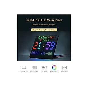 waveshare 64×64 Pixels RGB Full-Color LED Matrix Panel Display 3mm Pitch LED Module Compatible with Arduino,4096 Individual RGB LEDs,Adjustable Brightness