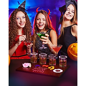 Tequila Shot Board Serving Tray, Zingoetrie Hocus Pocus Shot Glass Holder Display Storage with Salt Rim Bar Wooden Tray for Halloween Witch Liquor Birthday Party Wedding Housewarming Men Women Gifts