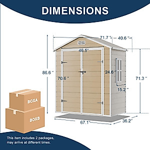 SELLERWE 6x3 FT Resin Storage Shed, Waterproof Outdoor Storage Shed with Floor, Window, Double Lockable Doors & 2 Vents, Tool Shed for Patio Garden, Lawn, Backyard, Light Brown