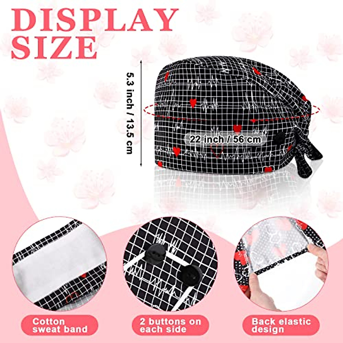 4 Pieces Working Caps with Button and Sweatband Adjustable Working Hats Elastic Scrub Hats Nurse Scrub Cap Nurse Hats for Women