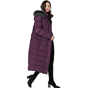 Molodo Women's Long Down Coat with Fur Hood Maxi Down Parka Puffer Jacket X-large