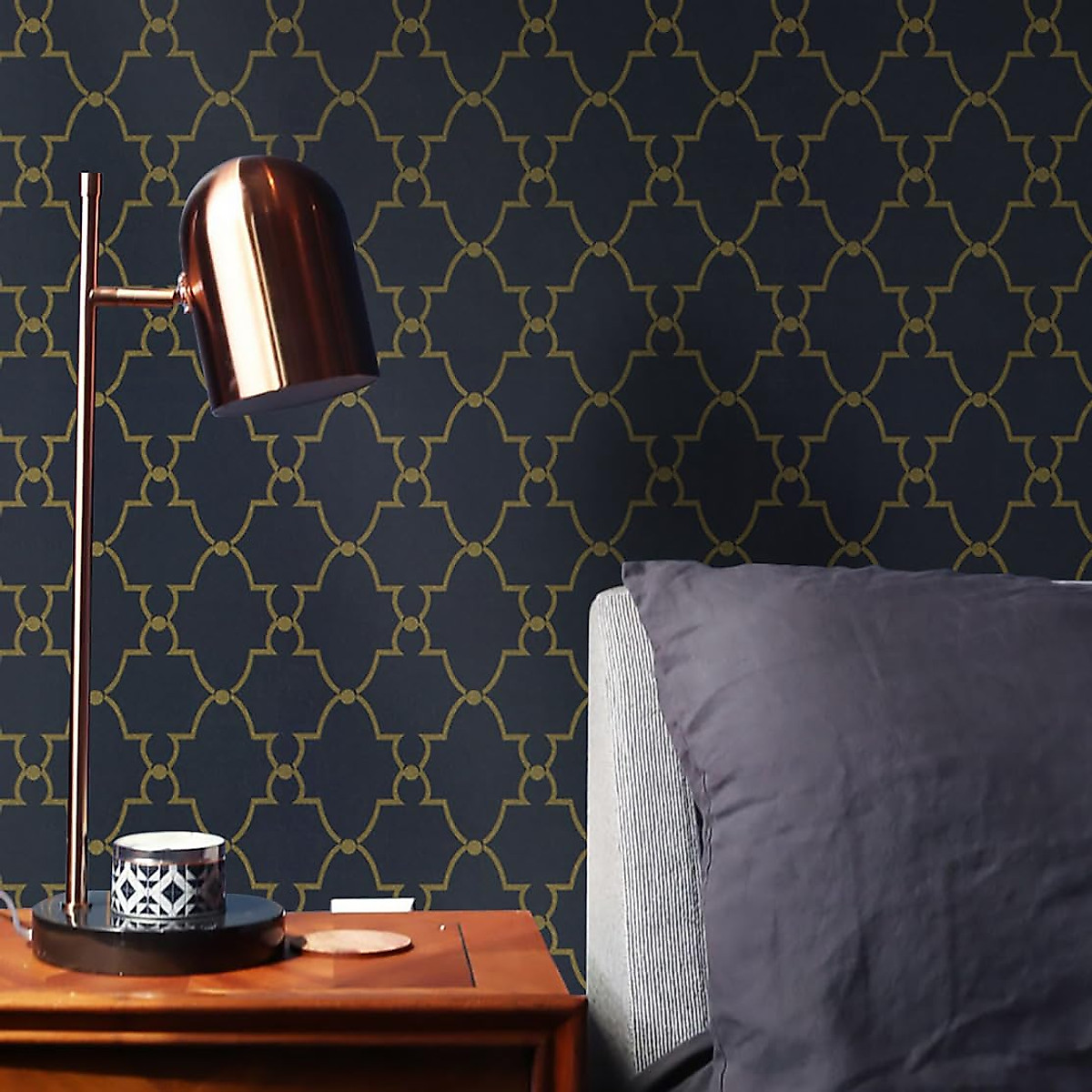 Timeet Peel and Stick Wallpaper Blue and Gold Contact Paper Geometric Wallpaper Self Adhesive Removable Wallpaper for Bedroom Living Room Wall Covering 17.7 "x 118.11"