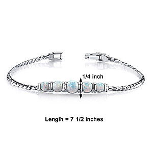 PEORA Created White Fire Opal 5-Stone Bracelet for Women 925 Sterling Silver, 3.75 Carats total Round Shape, 7 1/2 inch length