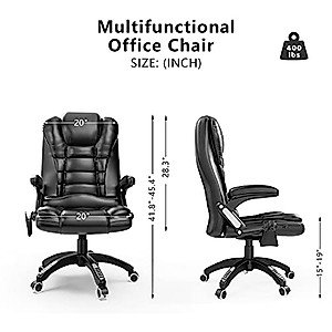 Ergonomic Massage Office Chair with Heated, Faux Leather High Back Executive 6 Pointed Vibrating Computer Gaming Chair with Lumbar Support, Adjustable Back Recline Swivel 360° Desk Chair, Black